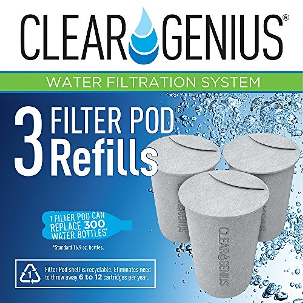 Clear Genius Filter Pod Refills (Pack-3) SR-3, Includes 3 Filter Pod Refills, Filter Pods Last For 2 Months