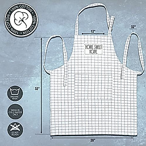 Rae Dunn Kitchen Apron for Adults, Adjustable Aprons for Cooking with Long Strap and Ties, Baking, BBQ, Machine Washable, Cotton Window Pane Apron Embroidered HOME SWEET HOME