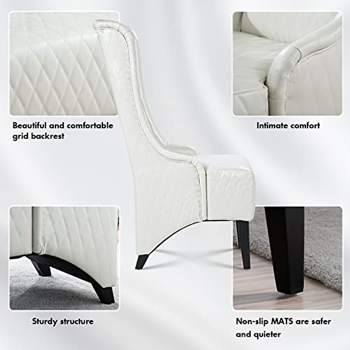 ME2 22" W Luxury Leather Chair for Dining Room High Back Accent Chair for Living Room, Solid Wood Frame Side Chair with Wood Legs Dining Chair for Restaurant/Dining Room, White