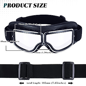 Frienda 2 Pieces Motorcycle Goggles Vintage Pilot Riding Dirt Bike Goggle ATV Anti-Scratch Dustproof Windproof (Clear, Silver)