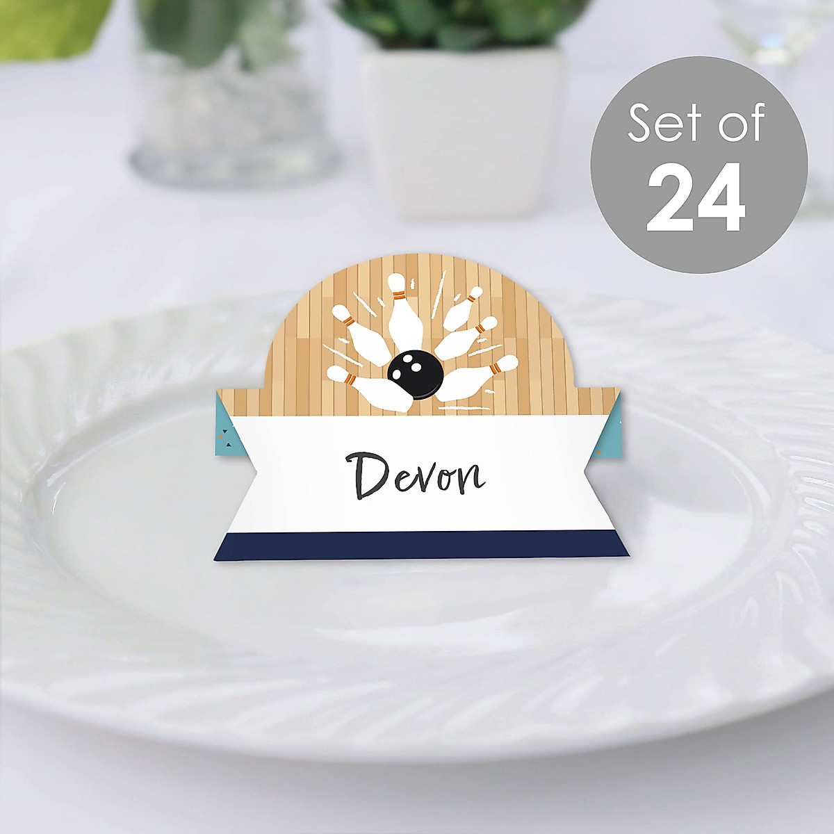 Big Dot of Happiness Strike Up the Fun - Bowling - Birthday Party or Baby Shower Tent Buffet Card - Table Setting Name Place Cards - Set of 24