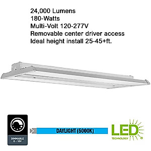 ETI SOLID STATE LIGHTING INC. 2 ft. Dimmable White Linear High Bay Light 180-Watt Integrated LED 5000K Daylight 24000 Lumens 120-277V for Commercial & Industrial Use