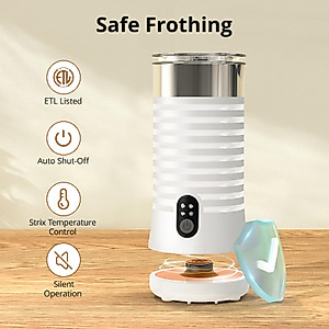 Milk Frother, 4 in 1 Electric Milk Steamer, Automatic Hot and Cold Foam Maker, Auto Shut-Off Frother for Coffee, Latte, Cappuccino (White)