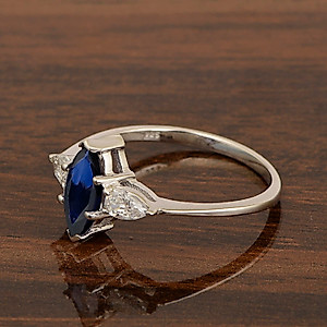 Shine Jewel Multi Choice Your Gemstone Solitaire 0.25 Ctw Marquise Cut 925 Sterling Silver Ring (8, Blue-Sapphire)