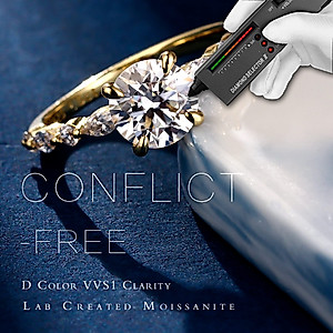 MOOSEA 1.5ct Moissanite Rings for Women, D Color VVS1 Clarity Lab Grown Diamond Rings 14K Yellow Gold Vermeil Marquise and Round Side Stone Moissanite Engagement Rings for Women Mom Wife Jewelry Gifts