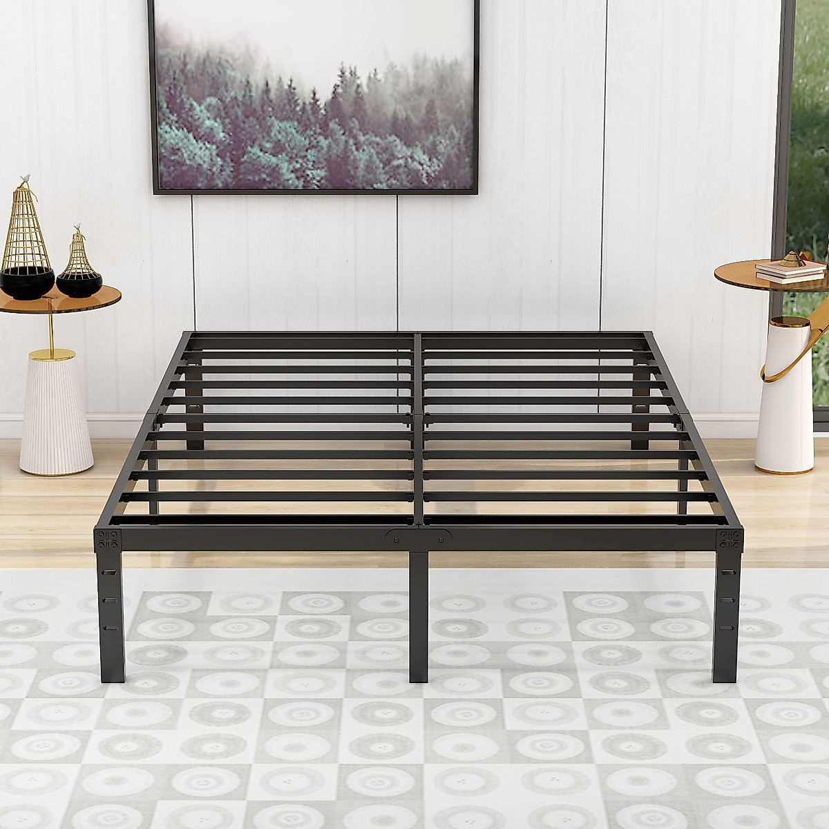 alazyhome Full Size Bed Frame 14 Inch Metal Platform Bed Frame Heavy Duty Steel Slats Support No Box Spring Needed Noise-Free Easy Assembly Black