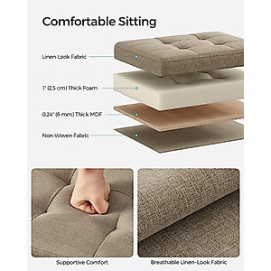 SONGMICS MAZIE Collection - Small Folding Storage Ottoman, Foot Rest Stool, 12.2 x 16.1 x 12.2 Inches, 286 lb Load Capacity, for Living Room, Bedroom, Home Office, Dorm, Light Taupe ULSF102K01