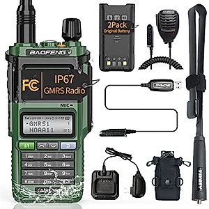 GMRS Radio Baofeng GMRS-9R 5W Rechargeable Two Way Radio for Adults,Waterproof IP67,NOAA Scanning&Receiving with Extra Original Battery,Programming Cable,Tactical Antenna,Speaker Mic,Tactical Bag