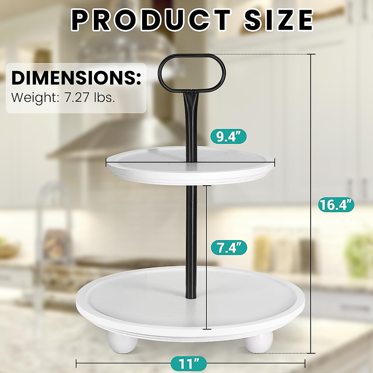 Farmhouse Tiered Tray Decor 2 Tier Tray with Handle, Wood Serving Tray for Kitchen Coffee Bar Table, Dessert Table Display Tray Cupcake Stand Perfect for Wedding Party Home Decor Display