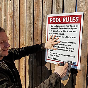 SmartSign 24 x 18 inch “Pool Rules - Use Pool At Your Own Risk, No Glass, Pool Hours” Write-On Sign, Digitally Printed, 160 mil Corrugated Plastic, Red, Black and White