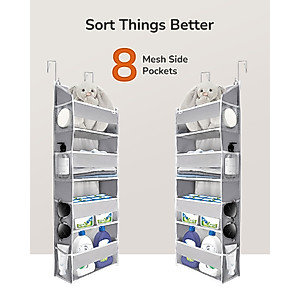 ULG 2 Pack Over The Door Storage Organizer with 4 Pockets 8 Mesh Side Pockets, 36 lbs Weight Capacity Door Hanging Organizers for Bedroom,Bathroom,Nursery,Pantry,Dorm(Light Gray)