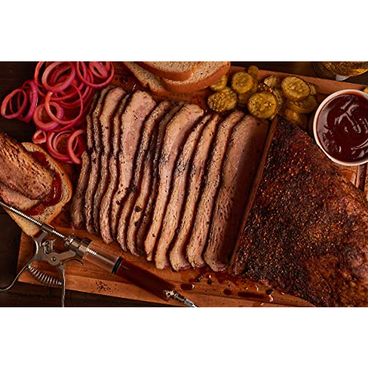 J&B Goods Professional Automatic BBQ Meat Marinade Injector Gun Kit with Case, 2 oz Large Capacity Barrel and 4 Commercial Grade Marinade Needles.