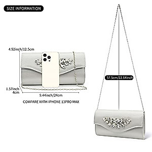 GESU Clutch Purses for Women Rhinestone Evening Bag Wedding Party Dress Purses (Silver-1)