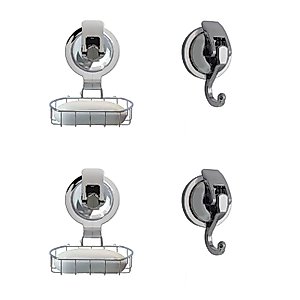 Shower Suction Hook, YSSILADI Suction Cup Soap Holder, 304 Stainless Steel Soap Box Bathroom Bathrobe Hooks, Reusable, No Hole Punching Required for Wreath Decorations (Silver, Set of 4)