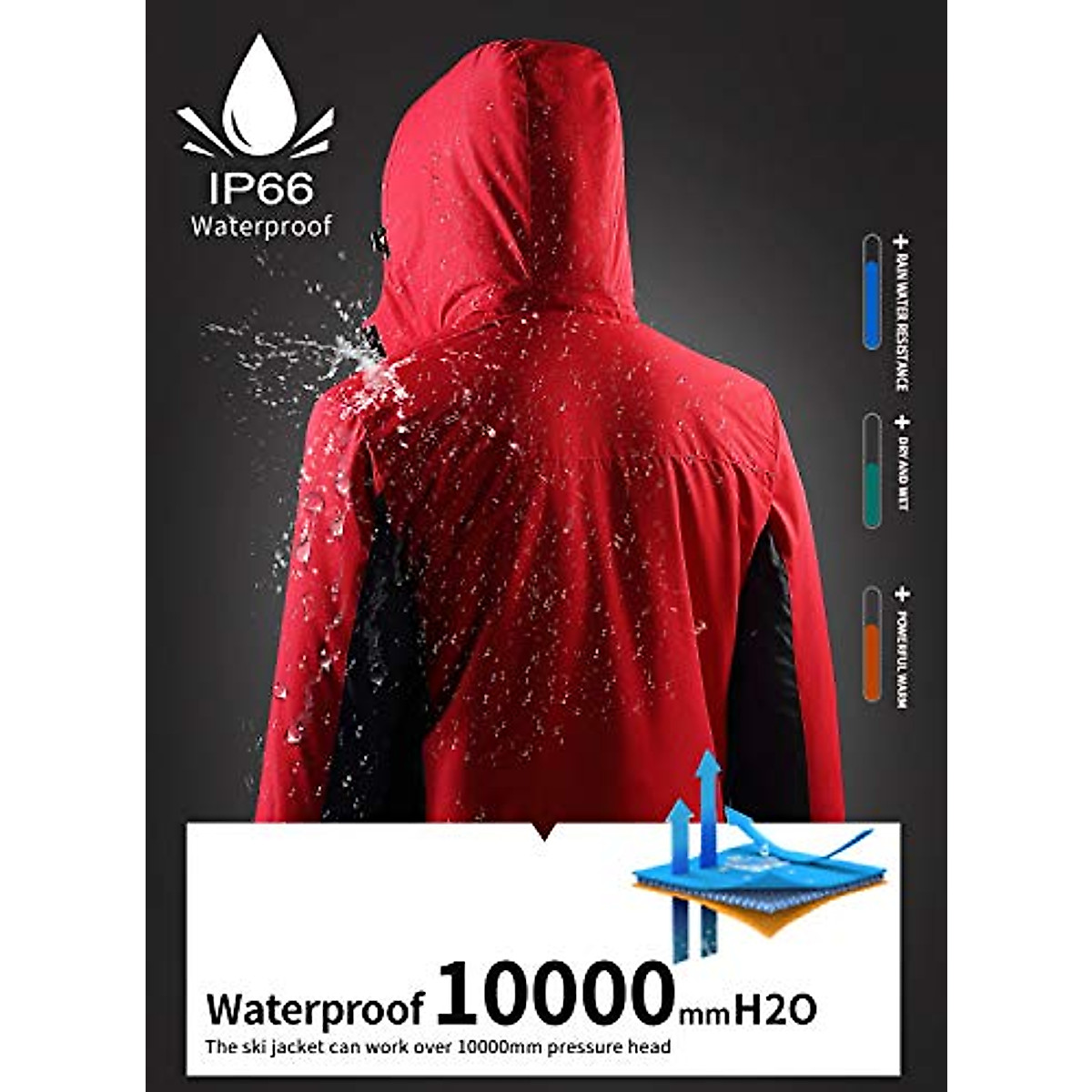 CIOR Women's Mountain Waterproof Ski Jacket Windproof Rain Jacket U119WCFY029,Red,S