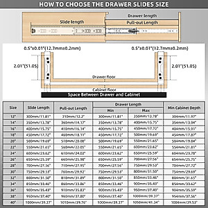 AOLISHENG 1 Pair Heavy Duty Drawer Slides 12 14 16 18 20 22 24 26 28 30 32 34 36 38 40 Inch 100 lb Load Capacity Side Mount Full Extension Ball Bearing Cabinet Rails Tool Box Runners Tracks Glides
