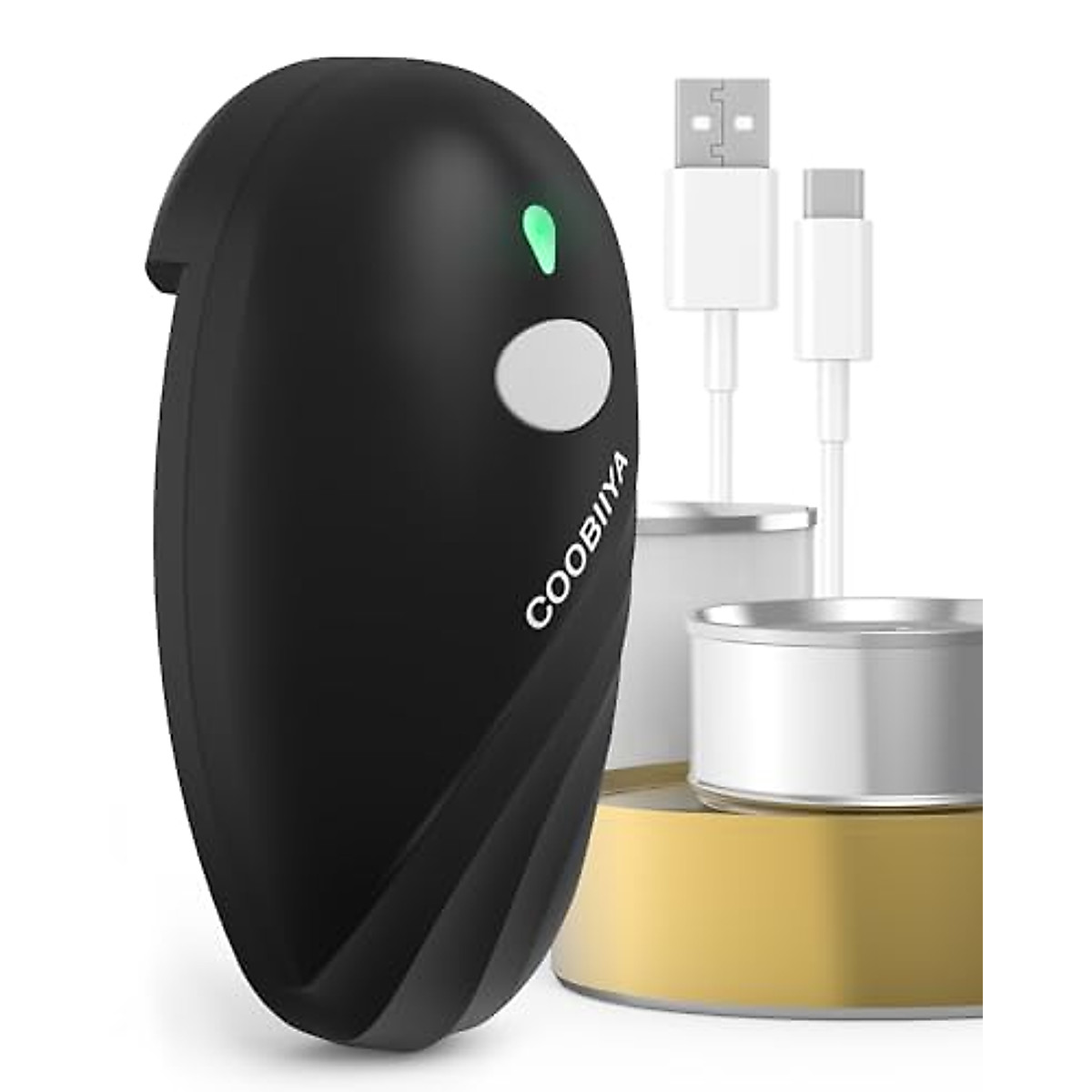 COOBIIYA Powerful Electric Can Opener, Rechargeable Can Opener Cordless for Seniors for Kitchen- Automatic Stop One Touch Can Electric Opener with Smooth Edge (Black)