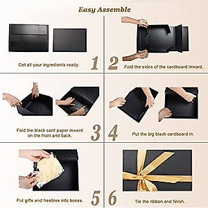 Gift Box with Lid black magnetic close Decorative Boxes for Christmas Thanksgiving Birthday Wedding Bridesmaid with Gift Card, Envelope, Ribbon, Shredded Paper Filler (11"X 8.07"X 4.13" 1 Pcs)