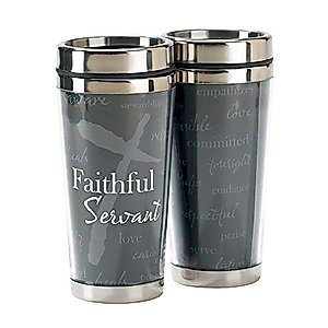 Dicksons Black Faithful Servant Cross 16 Oz. Stainless Steel Travel Mug with Lid