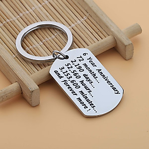 BEKECH Wedding Anniversary Keychain Happy 2rd 6th 7th Anniversary Keyring Gift Wedding Anniversary Keepsake for Him Her Anniversary Jewelry(silver 6year)