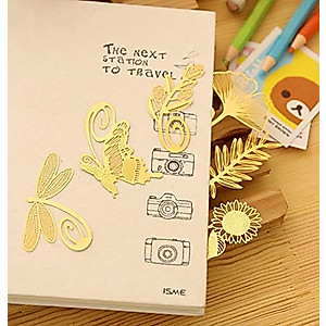 yueton Pack of 8 Cute Cartoon Art Feather Butterfly Dragonfly Gingkgo Monkey Pred Perry Sunflower Olive Branch Metal Gold Bookmarks Book Mark Reading New Novelty + Free Gift