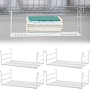 4 Pieces Hanging Wire Shelf Grid Wire Shelf Organizer Closet Hanger Rack Shelf Storage Shelf Accessory for Wire Shelving Closet Storage Organization, White
