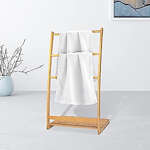 3 Tier Bamboo Towel Rack Stand Free Standing Blanket Rack with Bottom Storage Shelf,Quilt Rack Bamboo Towel Bar with Shelf Rustic Towel Racks for Bathroom Freestanding with Shelf
