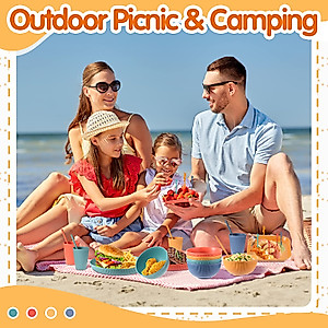 52 Pieces Wheat Straw Dinnerware Set Unbreakable Microwave Dishwasher Safe Plates and Bowls Sets Reusable Wheat Straw Plates Cups Bowls Spoon Knife Fork Straw Cutlery Set for Kitchen Picnic Camping