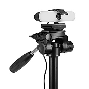 Aluratek 4K HD Ring Light Webcam with Dual Stereo Noise Cancelling Mics, Adjustable Light, Auto Focus, Built-in Tripod Mount, Universally Compatible
