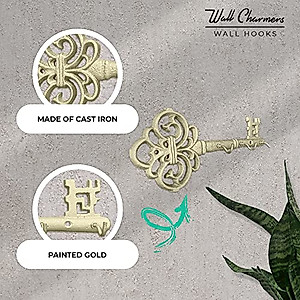Wallcharmers Large Skeleton Key Wall Hooks | Rustic Vintage Cast Iron Wall Decor