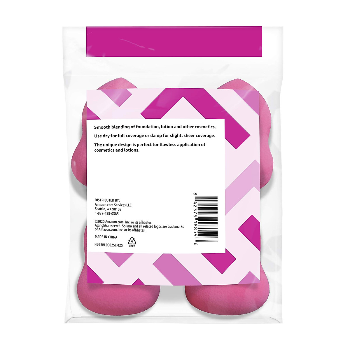 Amazon Brand - Solimo Large Blending Sponge 4-pack, PINK