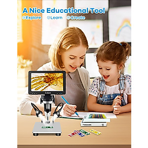 7" LCD Digital Microscope 1200X,Leipan 12MP Coin Microscope for Adults,1080P Microscope with 12pcs Slides,Windows/Mac OS Compatible(32GB Card)