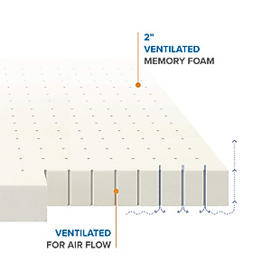 Best Price Mattress 2 Inch Ventilated Memory Foam Mattress Topper, CertiPUR-US Certified, Short Queen,White