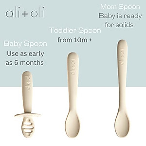 Ali+Oli (3pc) Silicone Spoon Set for Baby (Coco) Unbreakable Silicone Baby Spoon, Baby Spoons Self Feeding 6 Months & Up, Self Feeding Baby Utensils, Multi-stage Baby Feeding Spoon, Ergonomic Design