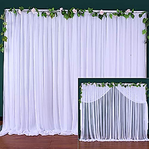 10 ft X 7 ft White Tulle Backdrop Curtains for Weddings Bridal Shower Birthday 2 Layers Wrinkle Free White Backdrop Thick Drapes for Photography Decorations 5 ft X 7 ft, 2 Panels