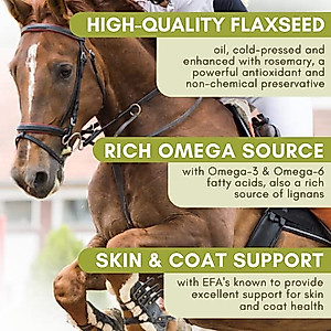 Wholistic Pet Organics Flaxseed Oil: Organic Flaxseed Oil for Horses -Flax Oil Horse Supplement with Antioxidant Rich Rosemary and Omega 3, 6 Fatty Acids for Cardio, Immune, Skin and Coat Health-16 Oz