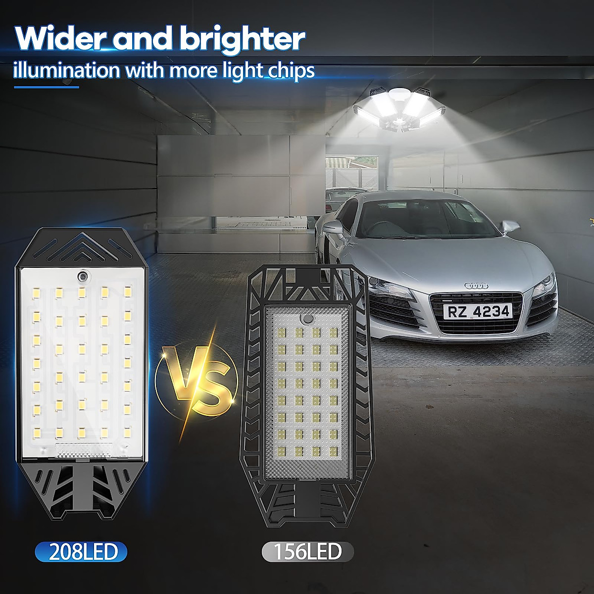 XINGHUANLIT Garage Lighting 2 Pack - 200W 20000LM LED Garage Lights 6500K with 6+1 Adjustable Panel, Screw in E26/E27 Bulb Socket LED Shop Lights, Ceiling Lights for Garage Workshop Lighting