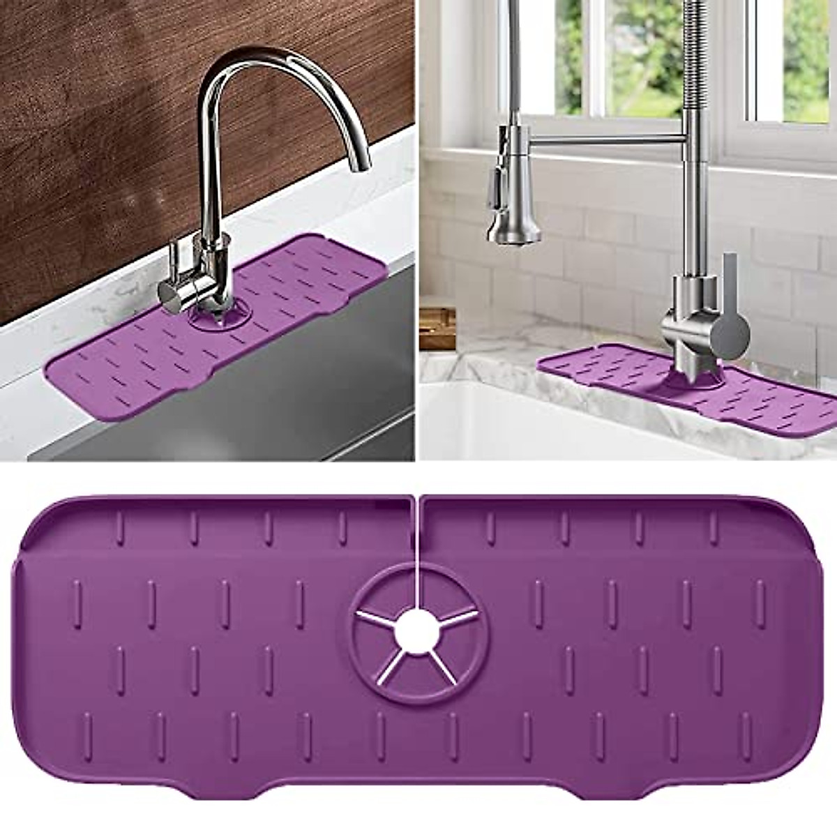 JODEILIY Kitchen Silicone Faucet Sink Splash Guard,Faucet Water Catcher Mat,Sink Draining Pad Behind Faucet,Silicone Drying Mat