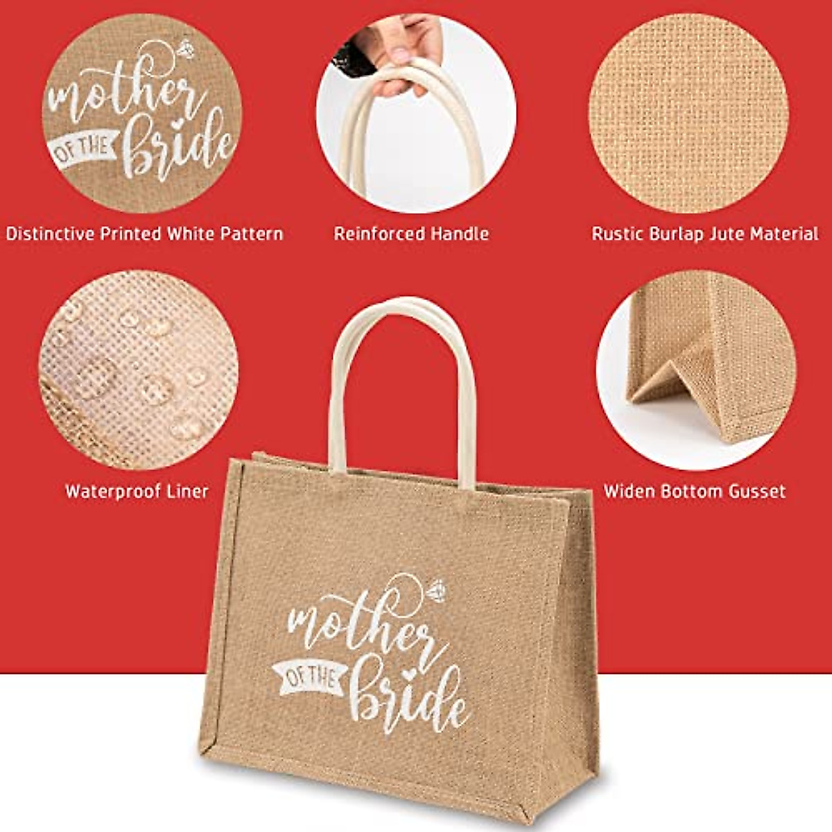 PARBEE Wedding Gift Bag Bridal Shower Jute Tote Bags, Gift Bag for Engagement, Bachelorette, Wedding Party, Honeymoon - Mother of the Bride