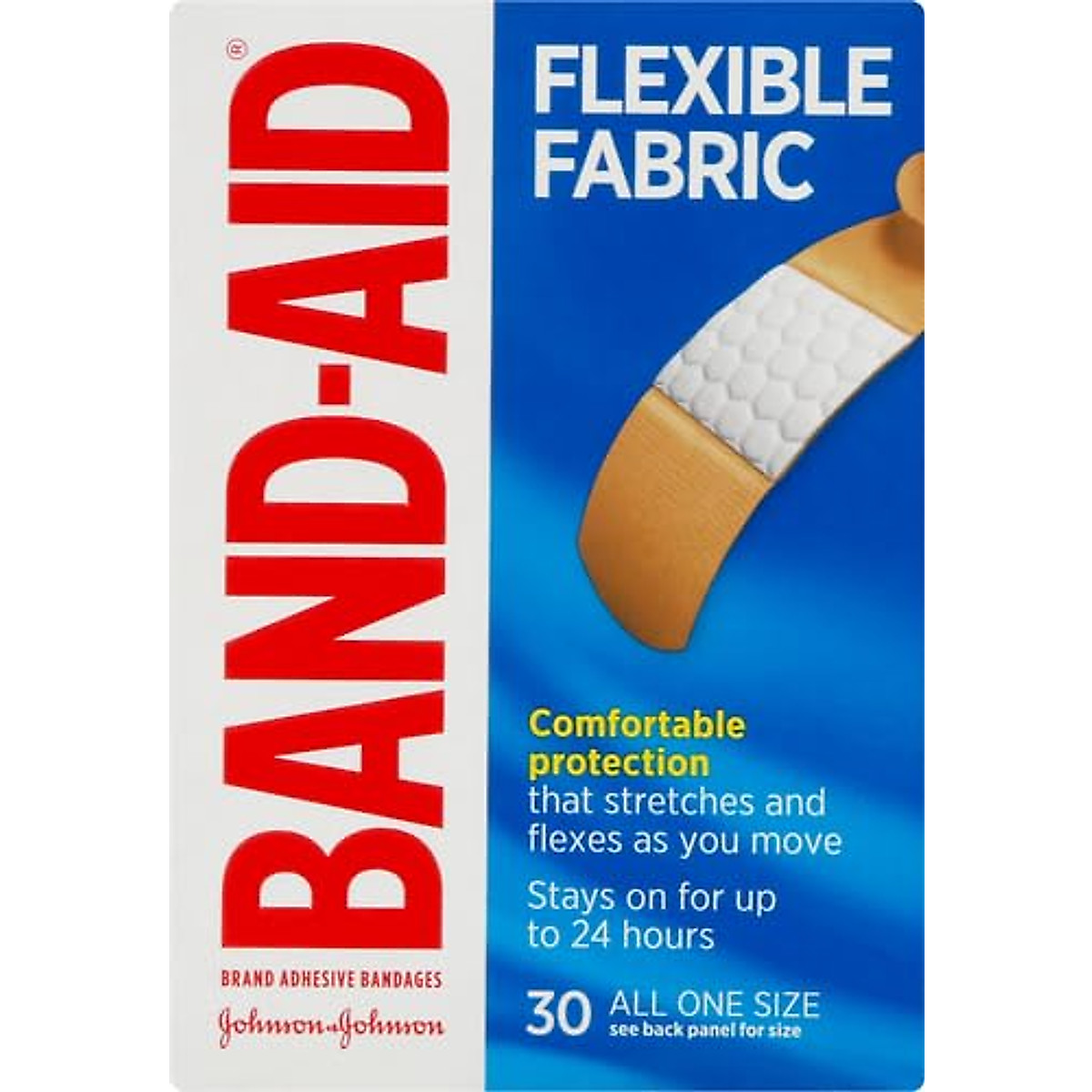 Band-Aid Brand Flexible Fabric Adhesive Bandages, Comfortable Flexible Protection & Wound Care of Minor Cuts & Scrapes, Quilt-Aid Technology to Cushion Painful Wounds, All One Size, 30 ct