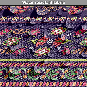 Lunarable Paisley Fabric by The Yard, Floral Pattern in Border Design of Flowers Geometrical Shapes and Lines Print, Decorative Fabric for Upholstery and Home Accents, 3 Yards, Indigo