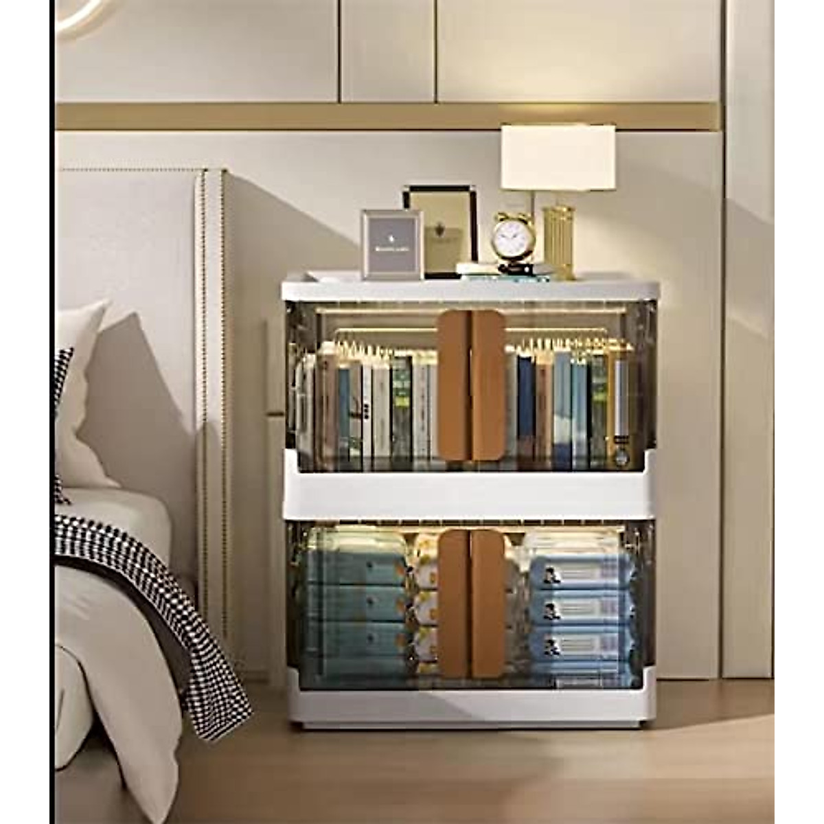 Zjmhmy-Plastic storage box with lid Collapsible storage box with wheels Stackable storage box Storage box for clothes, toys and books (2 packs)