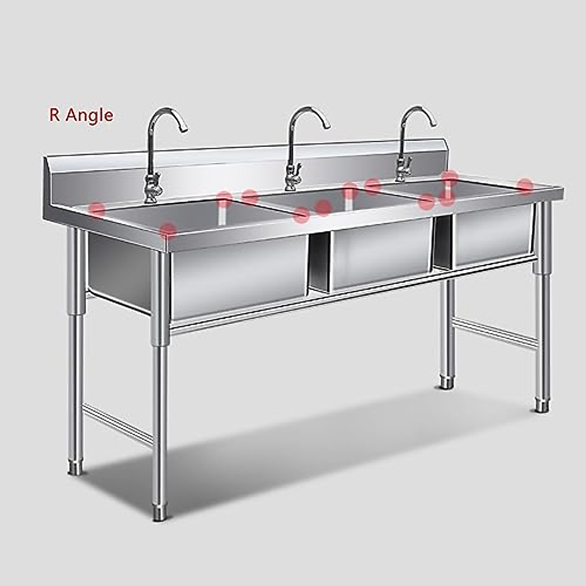 3 Compartment Restaurant Kitchen Prep & Utility Sink,Free Standing Stainless-Steel Three Bowl Kitchen Sink,Free Standing Utility Sink For Garage,Restaurant,Kitchen,Laundry Room(Thick0.8mm)