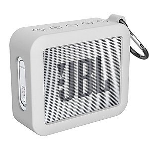GeeRic Silicone Carrying Case Compatible with JBL GO 2, Portable Stand Up Skin Cover for Outdoor Bluetooth Speaker with Carabiner, Gray