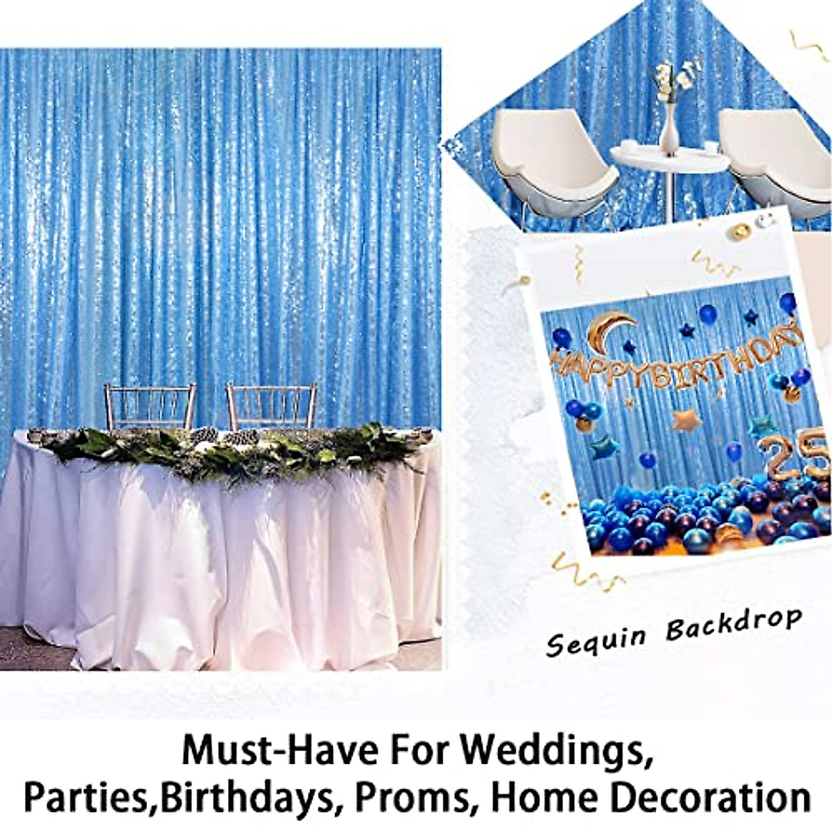 8FTx8FT Baby Blue Glitter Backdrop Curtain Sequin Curtains 96 inches Long Sequin Fabric Photo Booth Backdrop Sequin Curtains for Backdrop Decoration