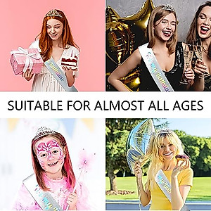 BAHABY Birthday Crown for Women It's My Birthday Sash & Rhinestone Tiara Set Birthday Sash and Tiara for Women Rhinestone Headband for Girl Glitter Crystal Hair Accessories for Party- Silver