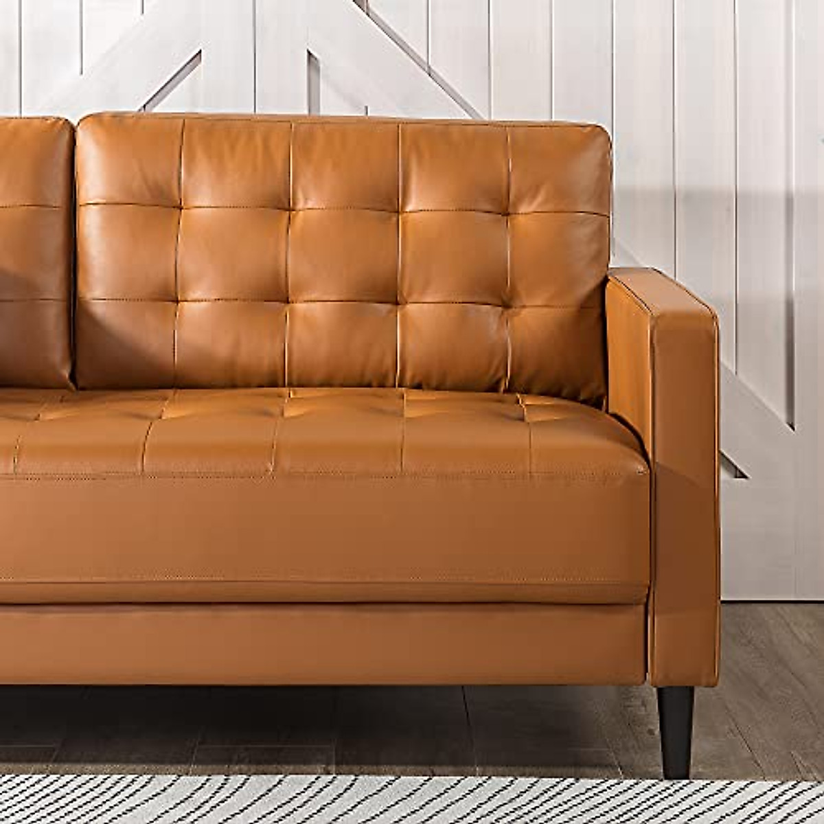 ZINUS Benton Faux Leather Sofa Couch, Easy, Tool-Free Assembly, Cognac