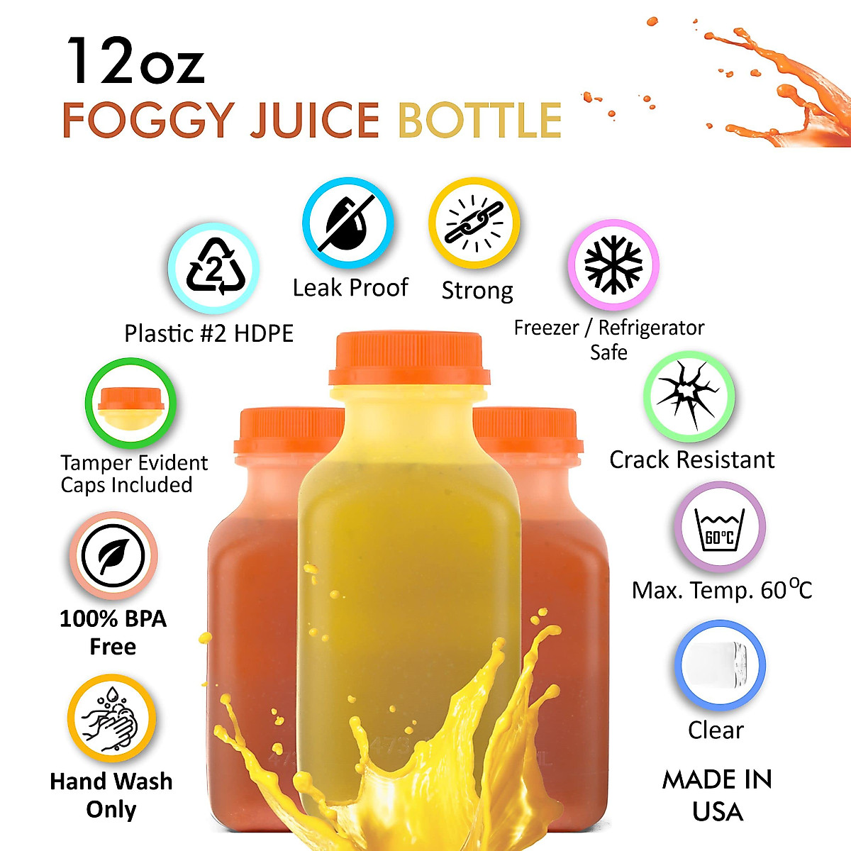 EcoQuality Empty Plastic Juice Bottles with Tamper Evident Caps 12 OZ - Smoothie Bottles - Ideal for Juices, Milk, Smoothies, Picnic's and even Meal Prep Juice Containers (12 ounces) (250)