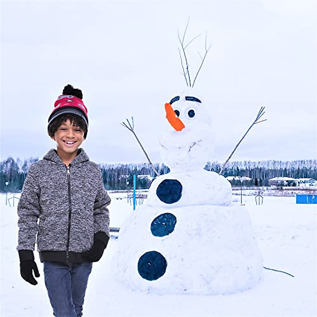 Minus 5° by Polar Wear Boys Winter Game Design Knitted Beanie Hat and Glove Set (2 Piece Set), black/red