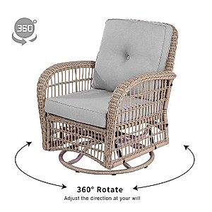 YAOACXIN Patio Rattan Rocker Chair Outdoor Swivel Chair with Grey Cushion PE Wicker Furniture for Porch Sunroom Deck Backyard (Natural)